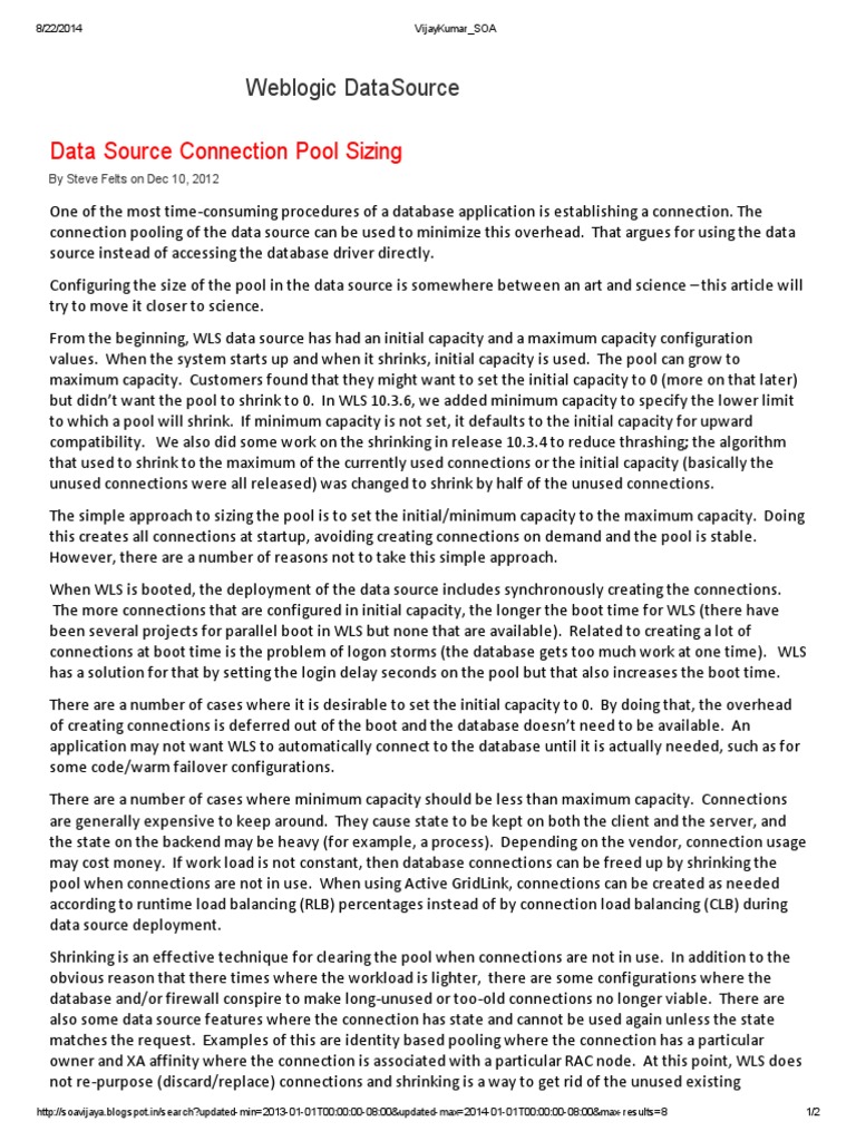 Configuring WebLogic DataSource Connection Pool Sizing | PDF | Load ...