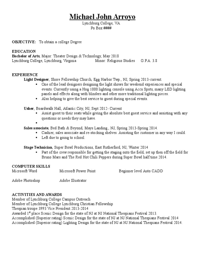 Michael Arroyo: Theater Design Resume | PDF | Career & Growth | Social ...
