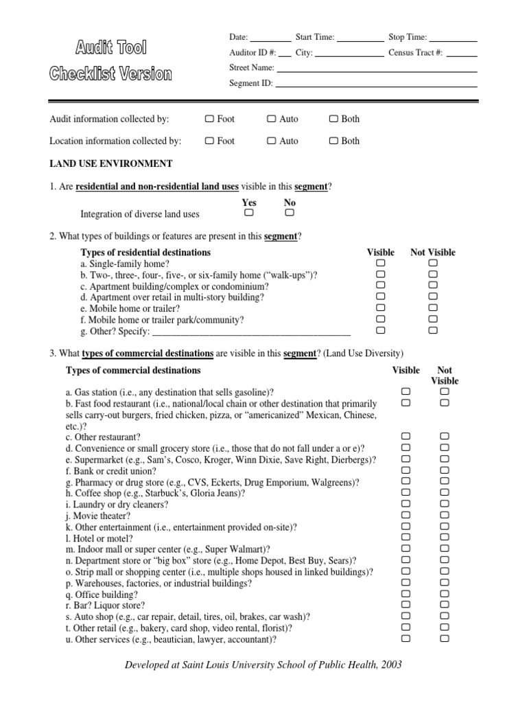 Audit Tool Checklist | PDF | Traffic | Street