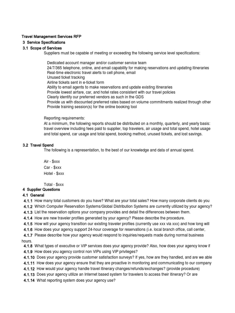 Travel Management Services RFP | PDF | Fee | Computing