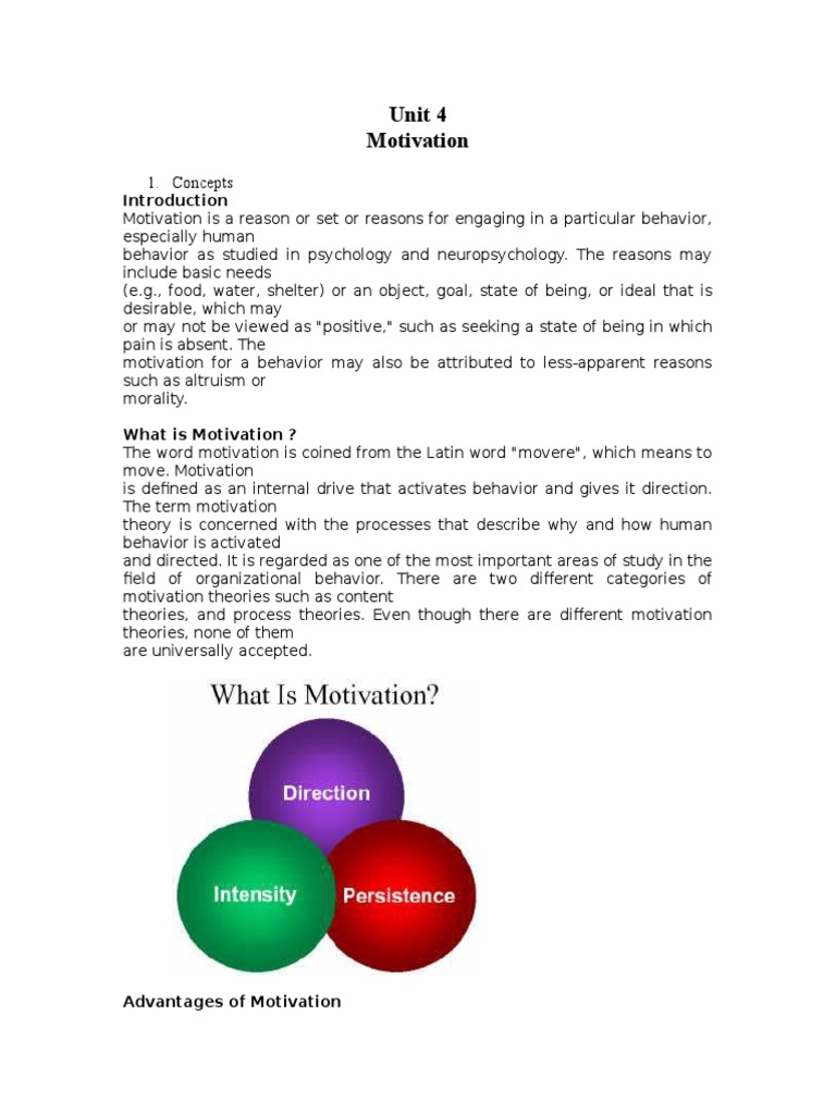 Unit 4 Motivation: 1. Concepts | PDF | Motivation | Motivational