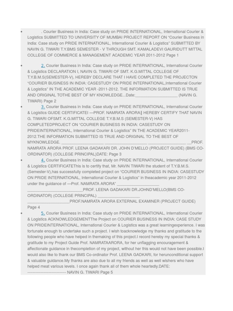 Courier Business In India Pdf Courier Cargo