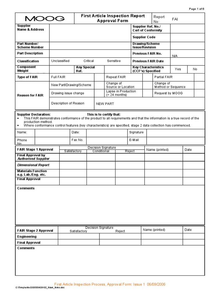 First Article Inspection- Aerospace Forms | Evaluation | Technology