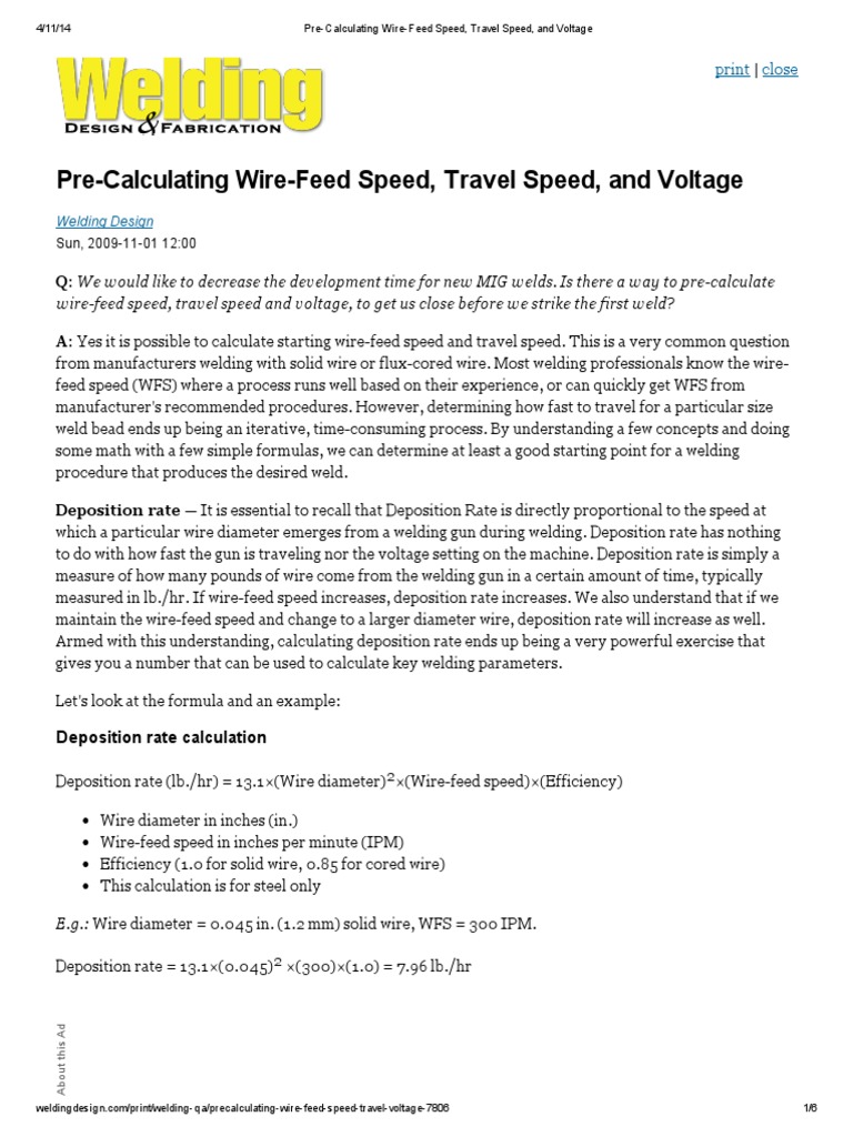 Pre-Calculating Wire-Feed Speed, Travel Speed, and Voltage | Welding ...