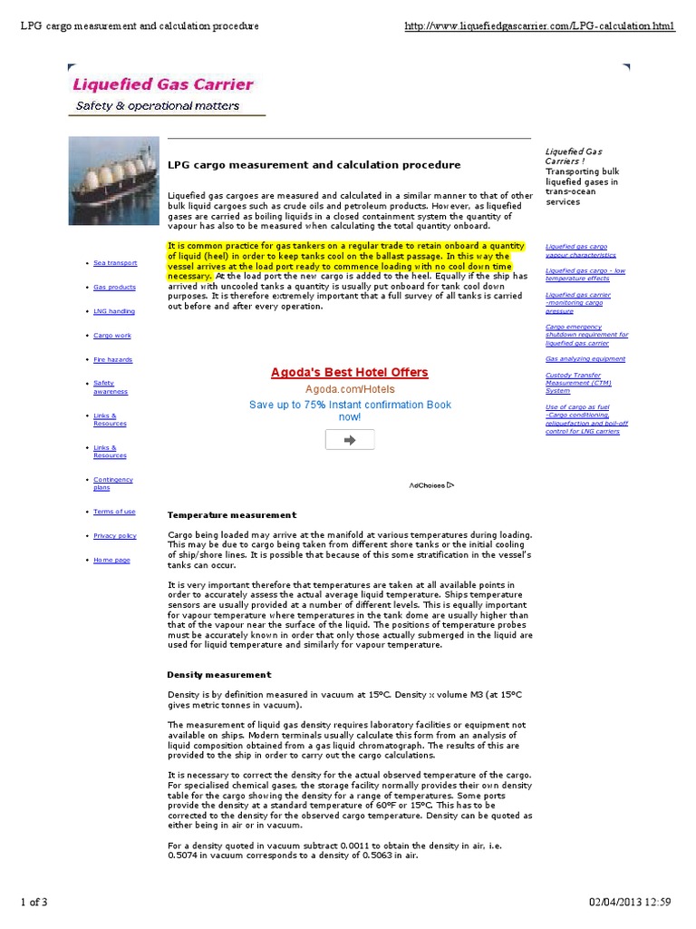 LPG Cargo Measurement and Calculation Procedure PDF | PDF | Density | Gases