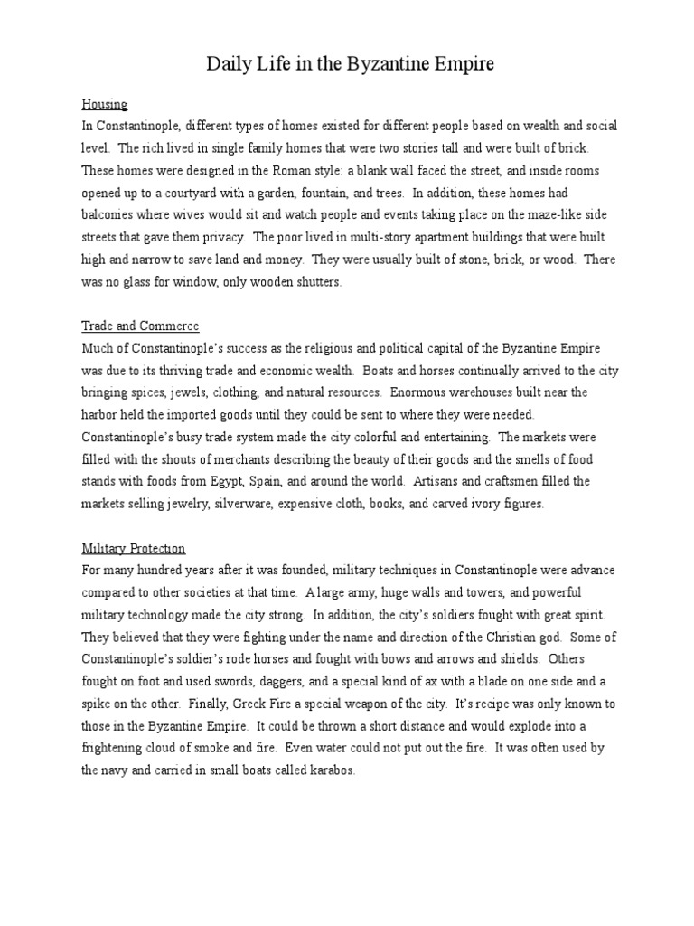 Daily Life in The Byzantine Empire | PDF | Byzantine Empire | Trade