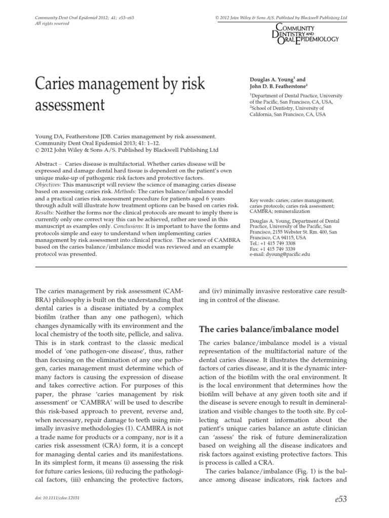 Caries Management by Risk Assessment: The Caries Balance/imbalance ...