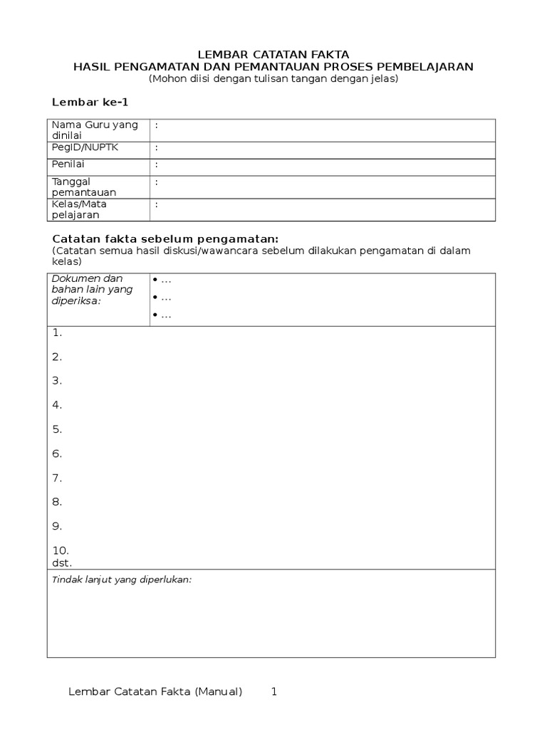 Lembar Catatan Fakta Manual PKG | PDF