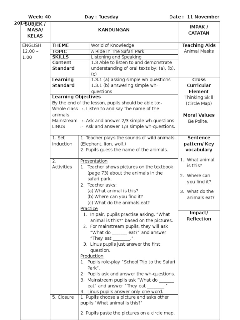 Safari Park Lesson Plan | PDF