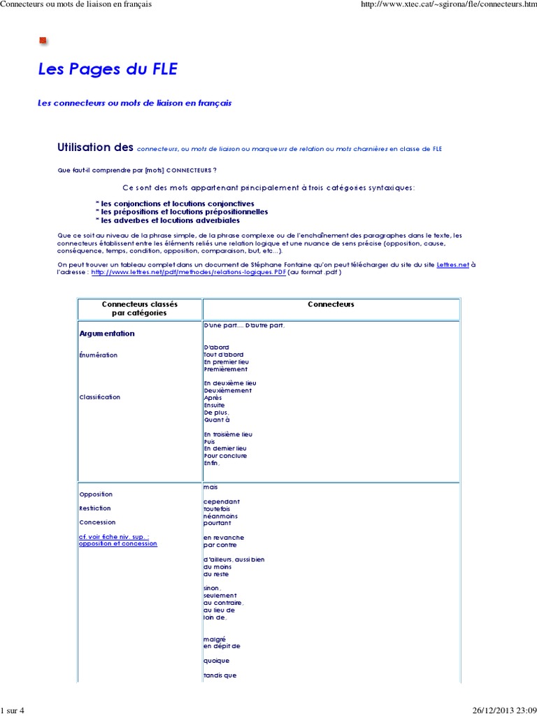 Connecteurs Ou Mots de Liaison en Français | PDF | Adposition ...