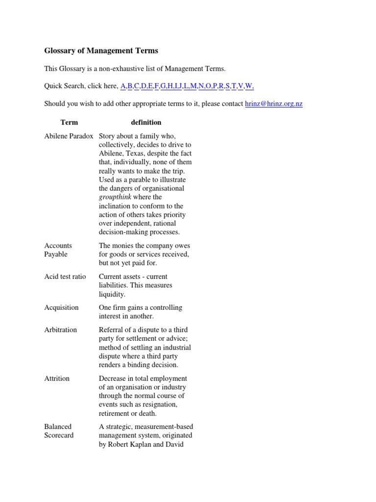Glossary of Management Terms: A B C D, E F G, H, I, J L, M N, O, P R S ...
