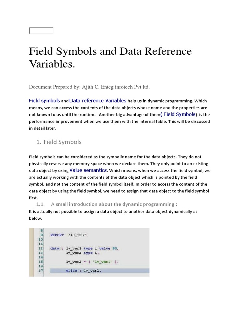 Field Symbols and Data Reference Variables | Download Free PDF | Data ...