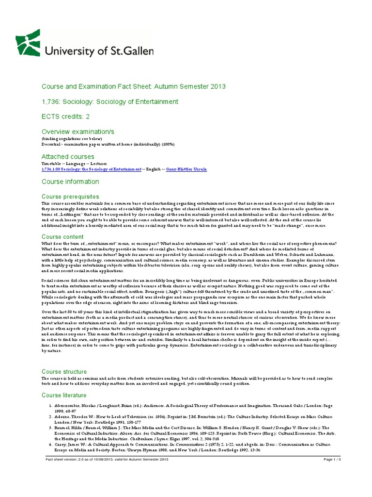 Course Information Sheet | PDF | Sociology | Émile Durkheim