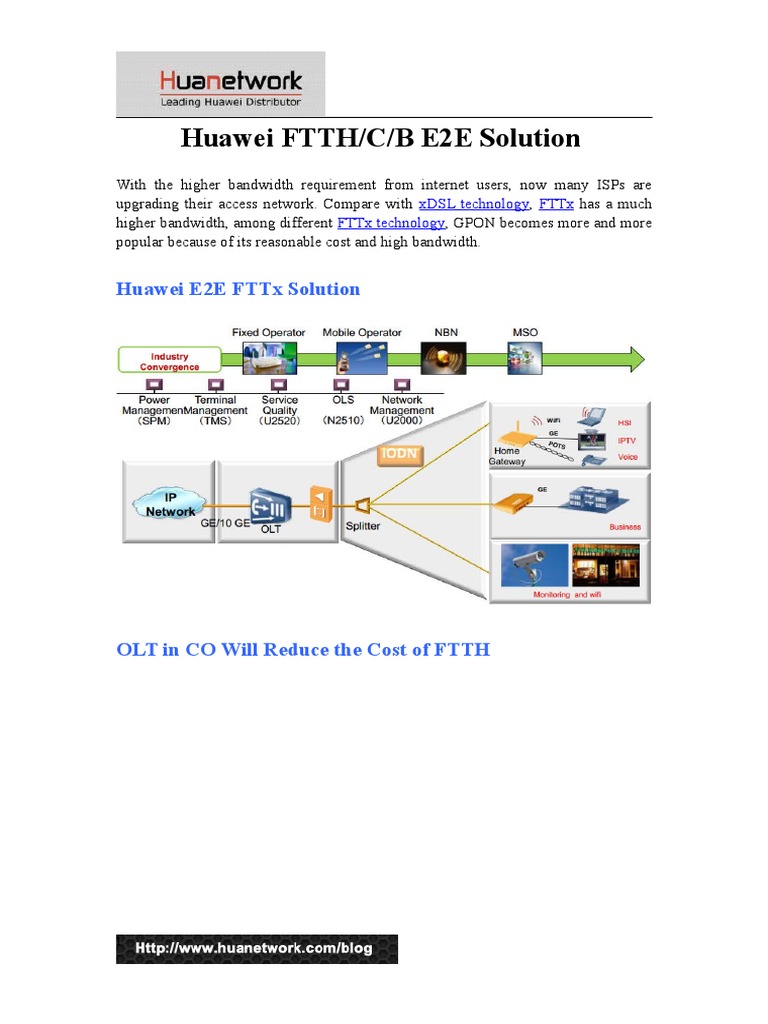 Huawei FTTH C B E2E Solution | PDF | Fiber To The X ...
