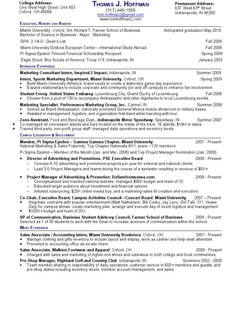 Thomas J. Hoffman: Marketing Profile | PDF | Indianapolis | Economies