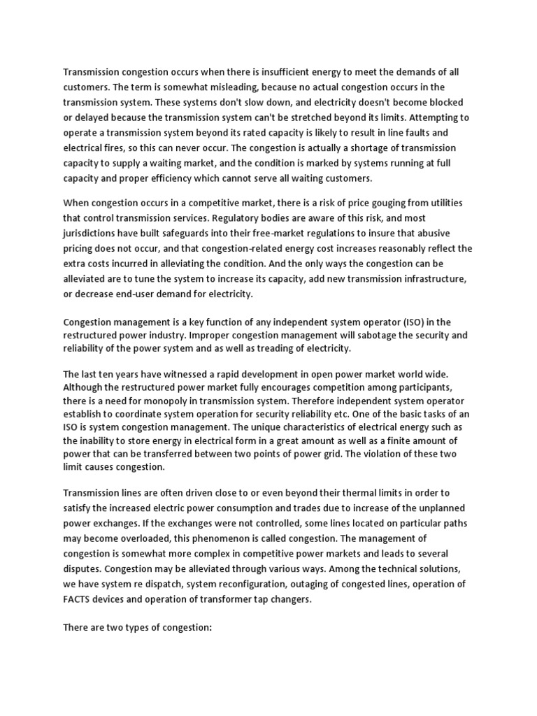 Congestion in Power System | Download Free PDF | Electric Power ...