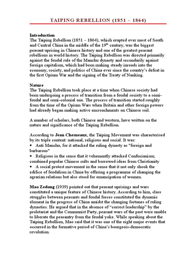 The Taiping Rebellion/Uprising in China | Download Free PDF ...