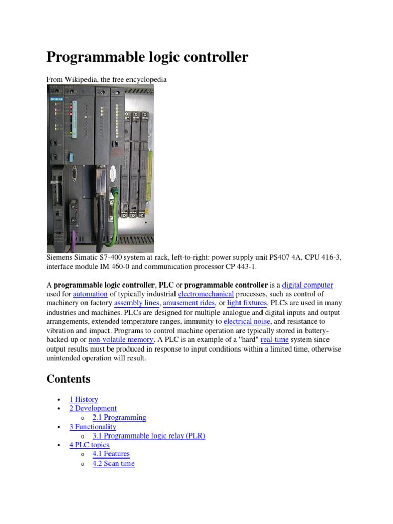Programmable Logic Controller: o o o o | PDF | Programmable Logic Controller | Systems Theory