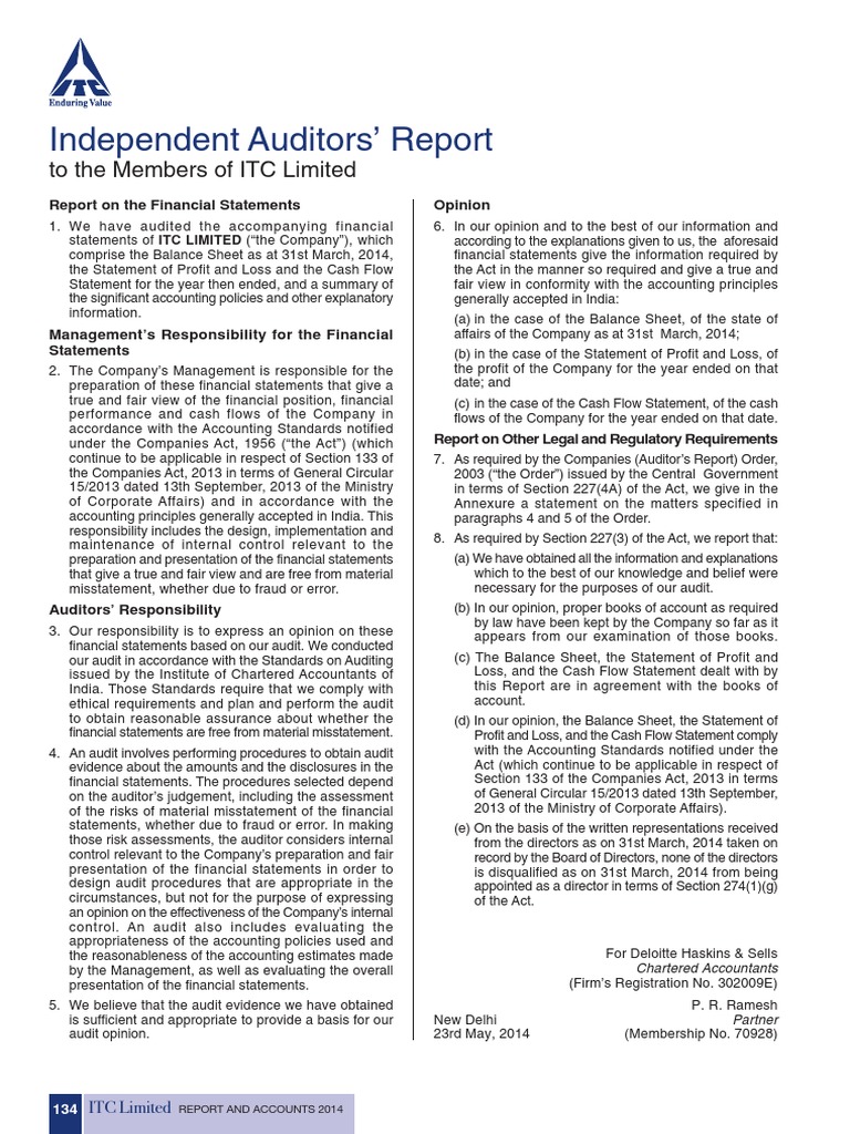 Itc Auditors Report Pdf Financial Audit Audit