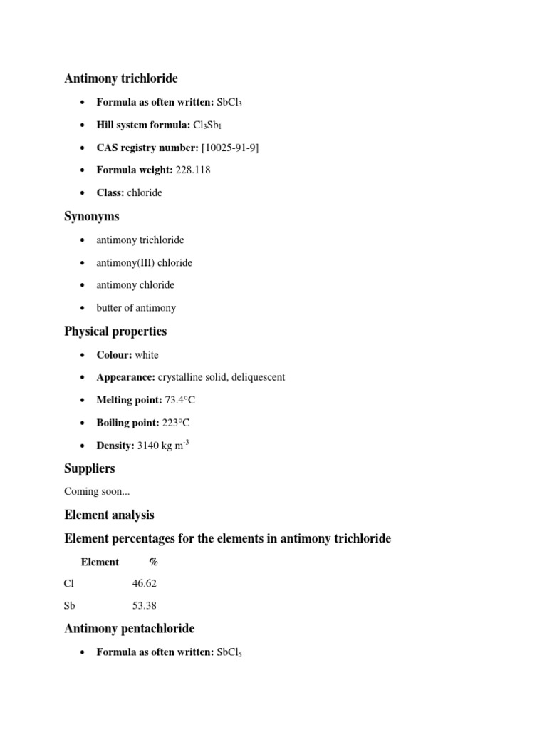 Antimony Compounds Guide: Properties and Uses | PDF | Sets Of Chemical ...