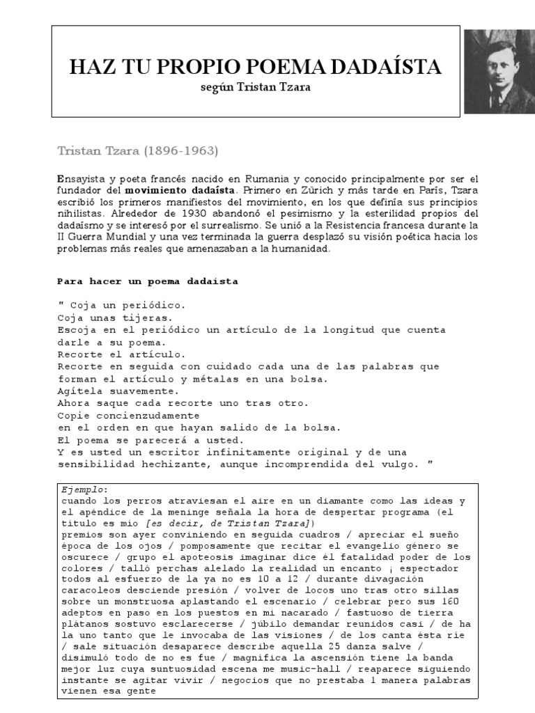 Cómo crear un poema dadaísta según Tzara | PDF | Poesía