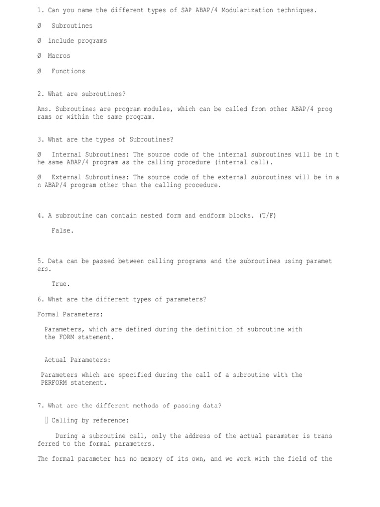 Modularization Techniques Interview Question Pdf Subroutine Parameter Computer Programming