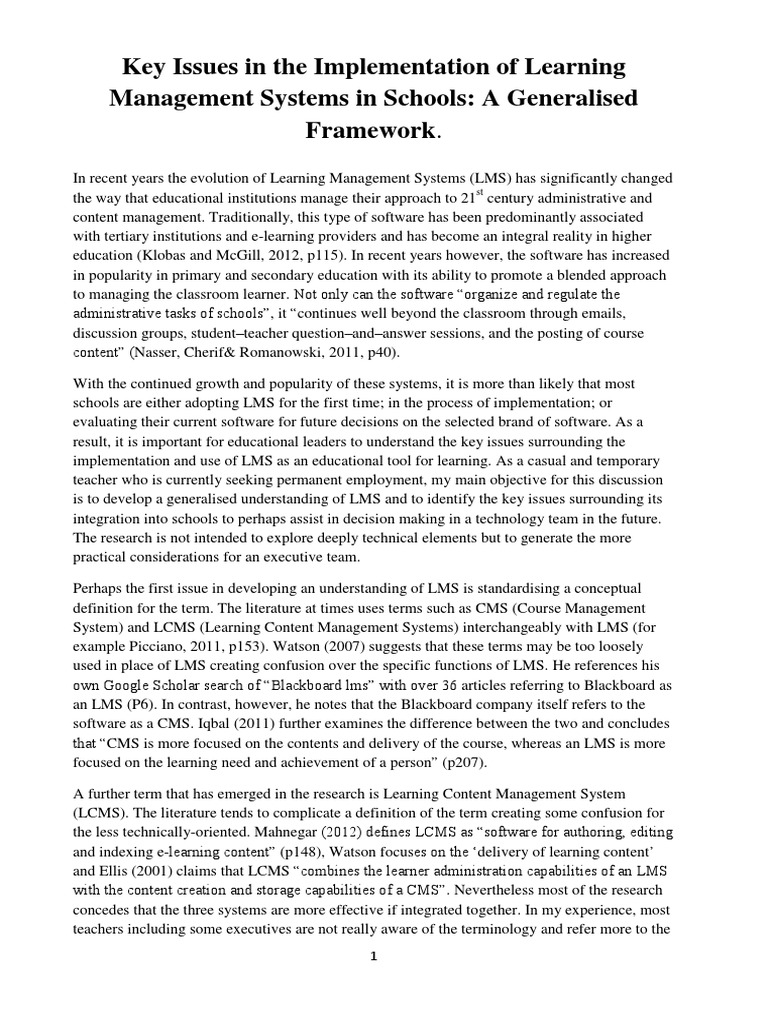 Lms Implementation Framework Pdf Educational Technology 1599