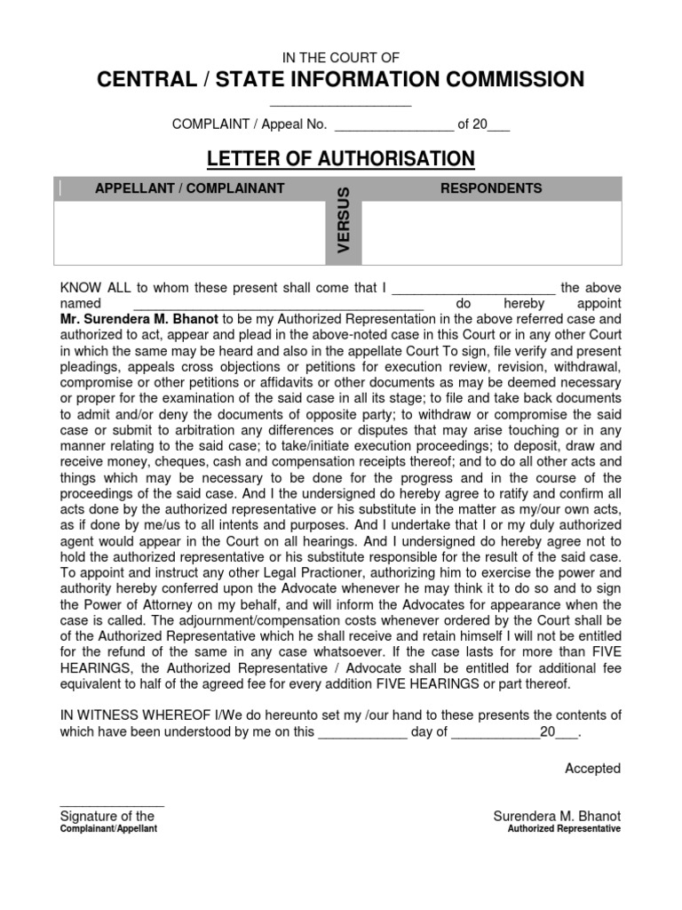 RTI - Authorization Letter | Advocate | Lawyer
