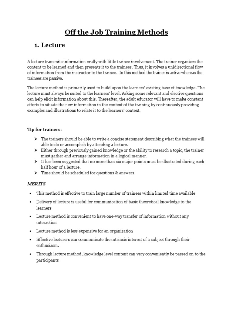 Off The Job Training Methods | PDF | Lecture | Learning