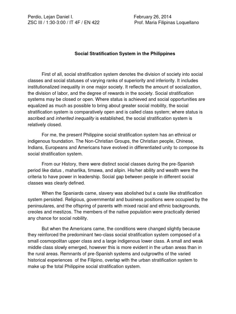 Social Stratification System in The Philippines | PDF | Social ...