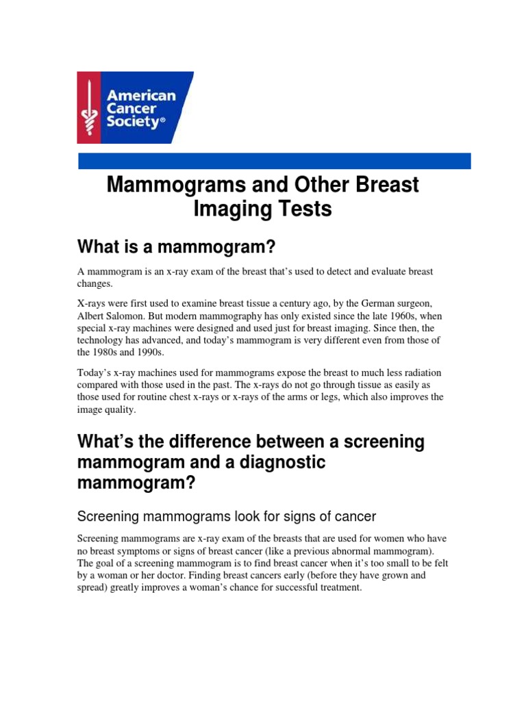 Mammograms and Other Breast Imaging Tests: What Is A Mammogram? | PDF ...