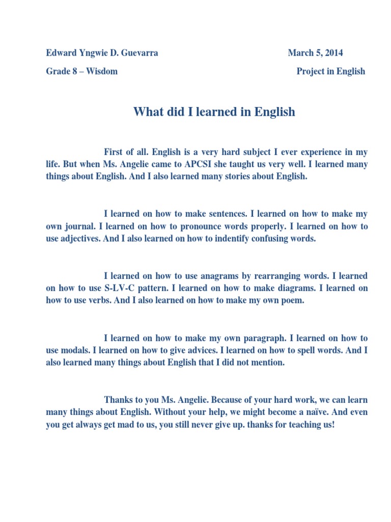 Insights from My English Learning Journey | PDF | Language Arts ...