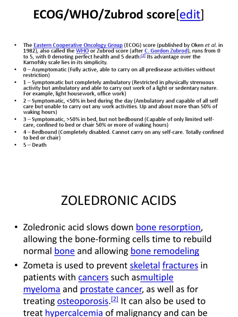ECOG/WHO/Zubrod score[: Eastern Cooperative Oncology Group WHO C ...