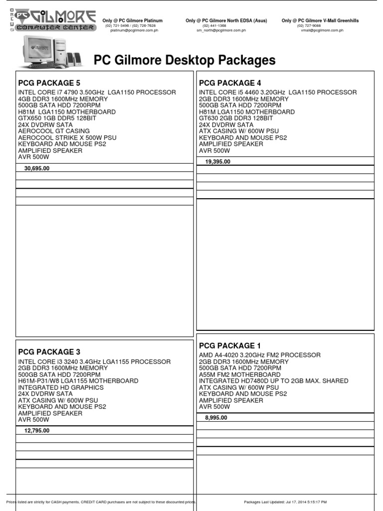 PC Gilmore Desktop Packages Pricing | PDF