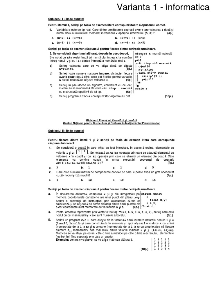 Variante BAC Informatica 2009 | PDF