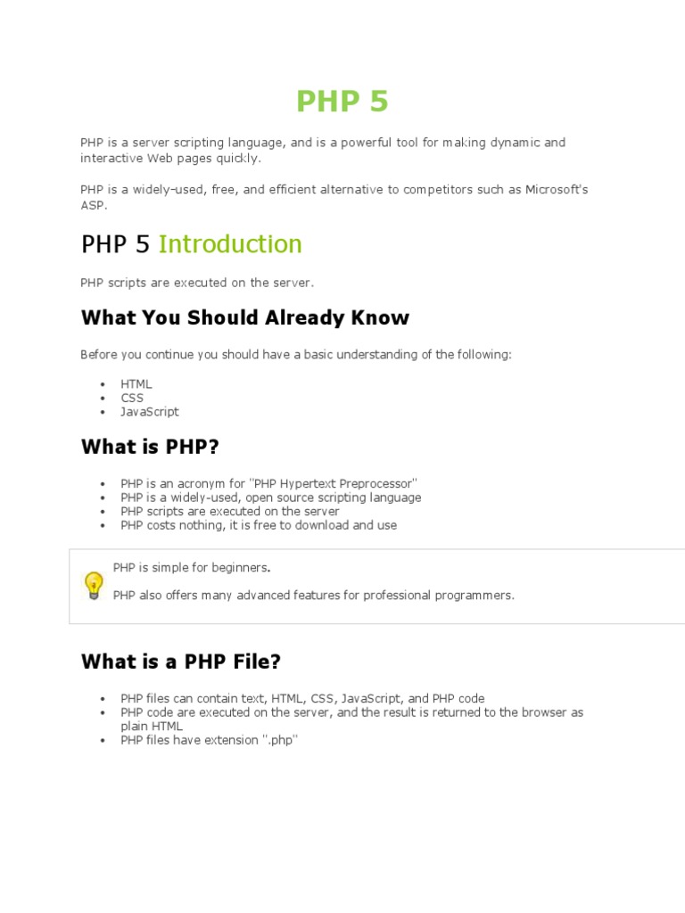 PHP 5 Introduction for Beginners | PDF | Php | Control Flow