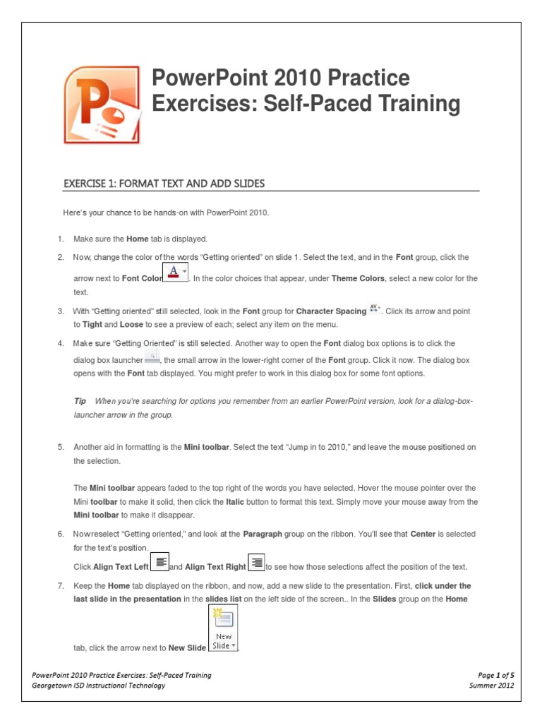 Powerpoint 2010 Practice Exercises: Self-Paced Training: Exercise 1 ...