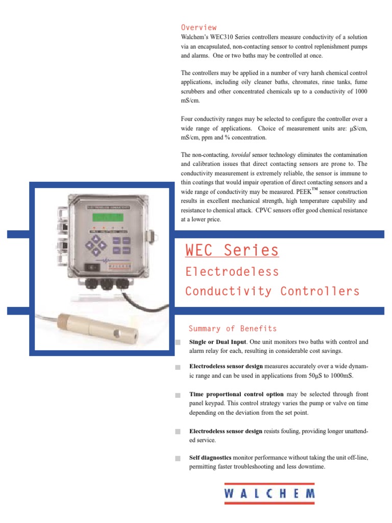 WEC Series: Electrodeless Conductivity Controllers | PDF | Sensor | Relay