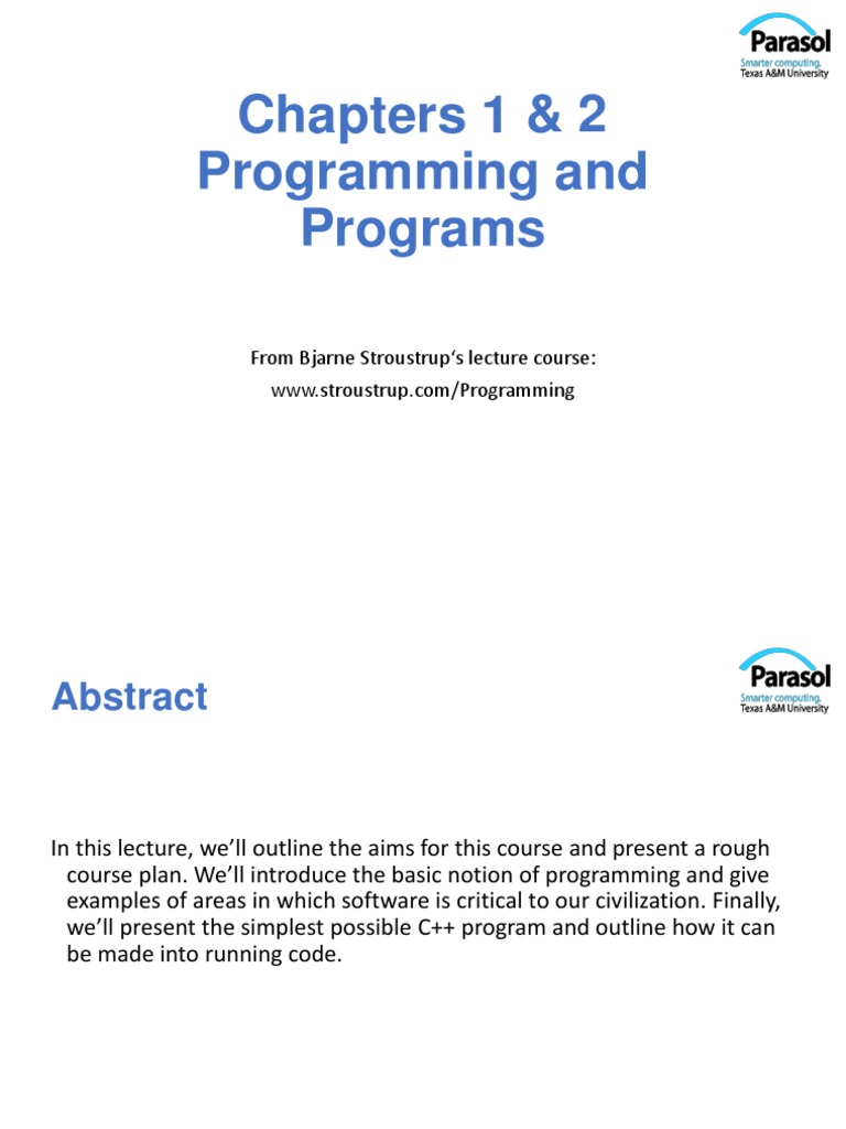 Chapters 1 & 2 Programming and Programs: From Bjarne Stroustrup S Lecture Course | PDF | C++ ...