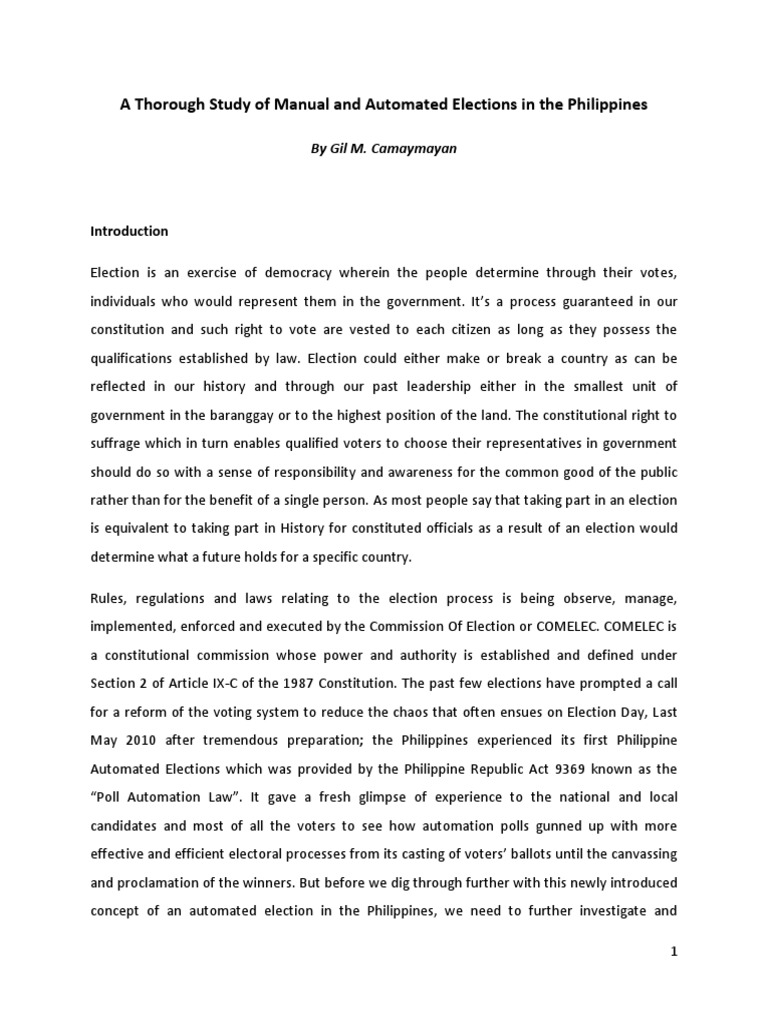 A Thorough Study of Manual and Automated Elections in The Philippines ...
