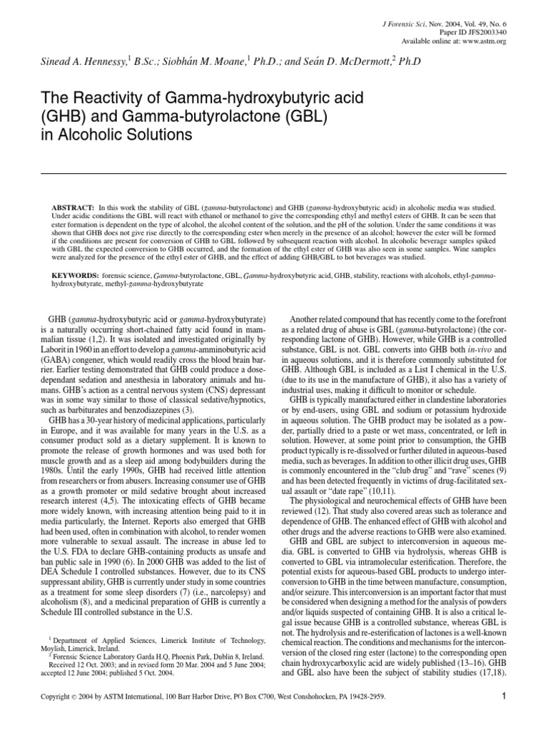 GHB GBL Reactivity Alcoholic Solutions | PDF | Alcohol | Ester