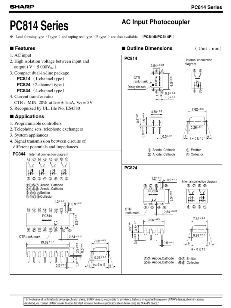 PC814 Series: AC Input Photocoupler | PDF | Anode | Electrical Components