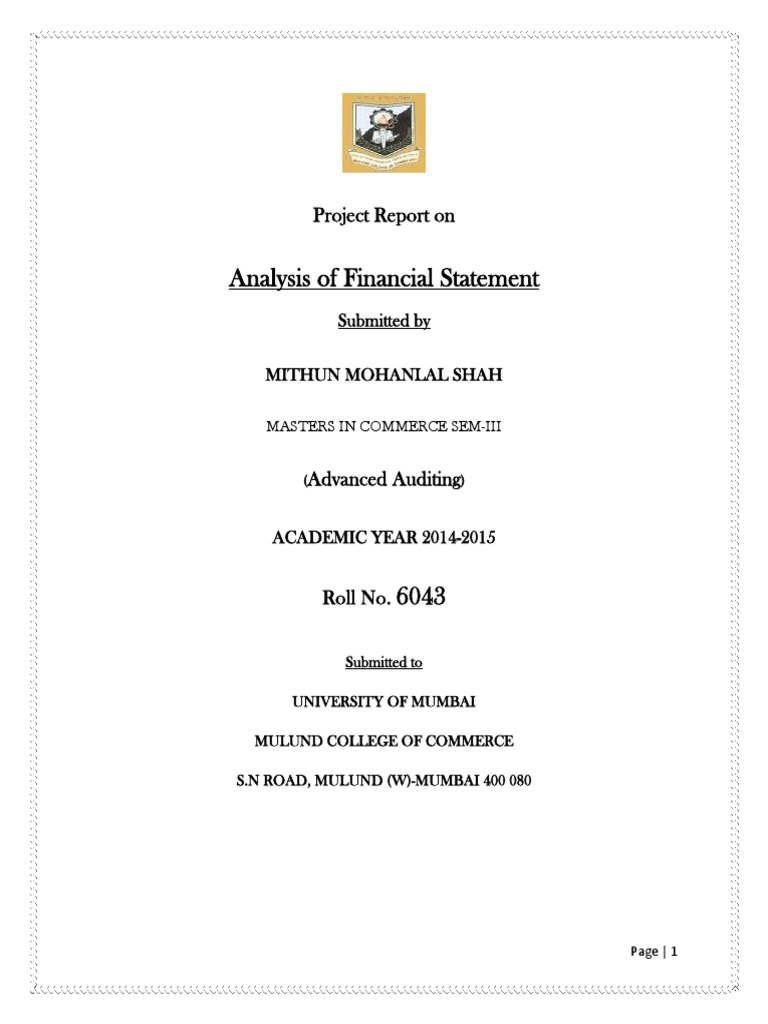 Analysis of Financial Statement: Project Report On | PDF | Audit ...