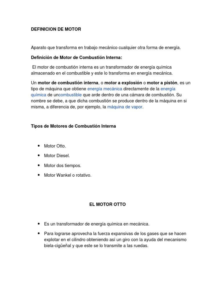 Definición y Tipos de Motores | PDF | Motor de combustión interna ...