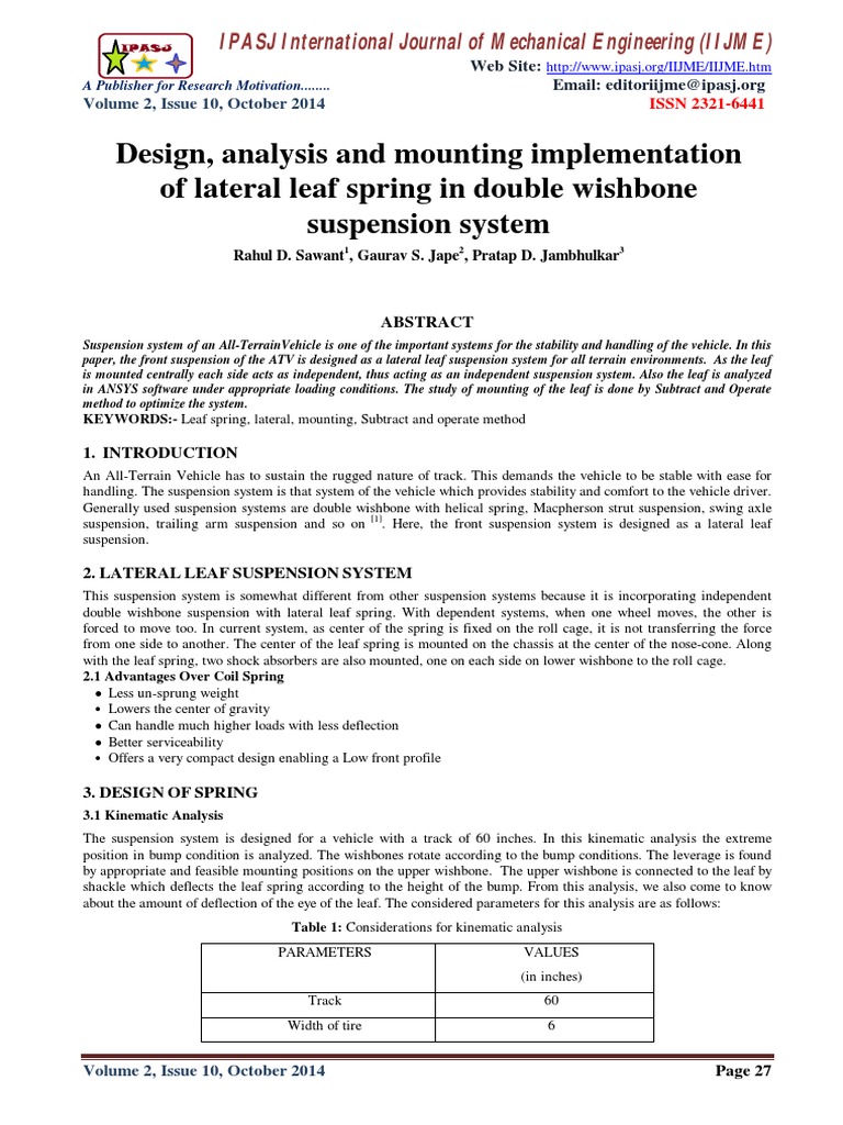 Design, Analysis and Mounting Implementation of Lateral Leaf Spring in Double Wishbone ...