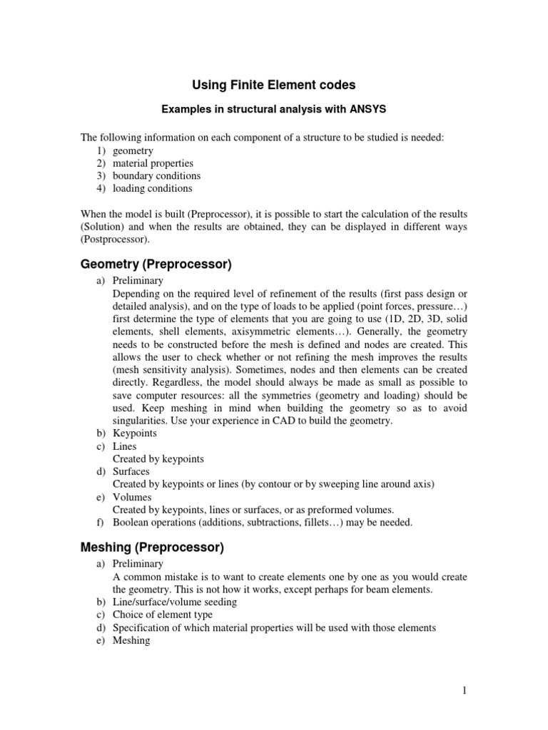 Using Finite Element Codes: Examples in Structural Analysis With ANSYS | Download Free PDF ...