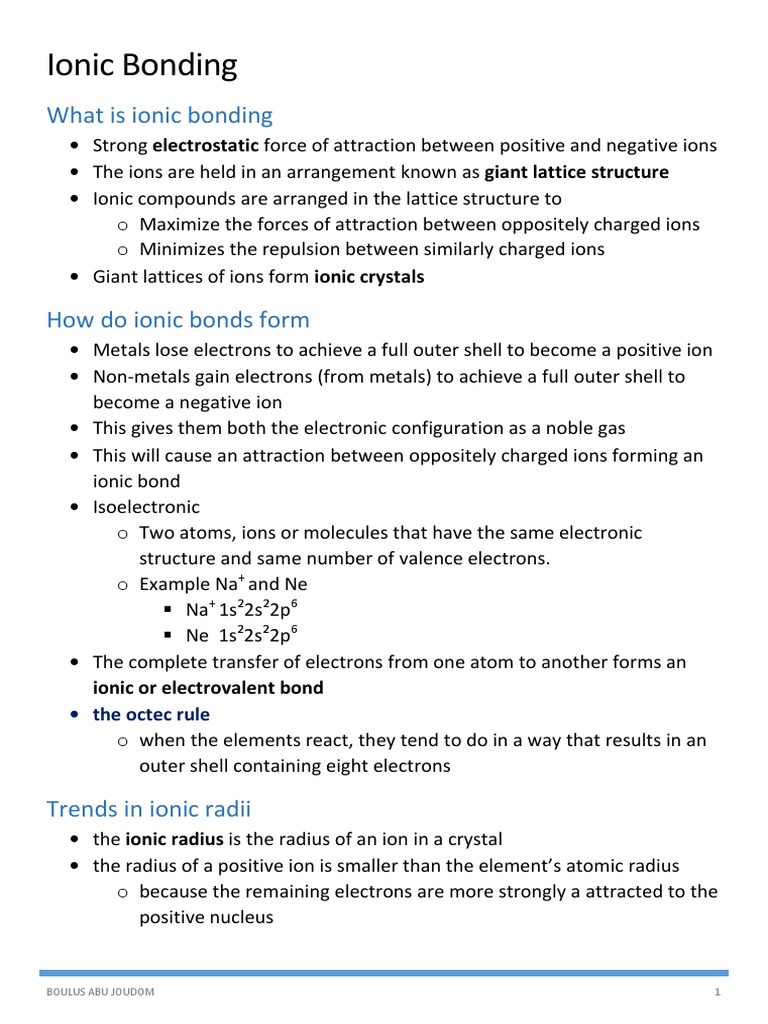 Understanding Ionic Bonding Basics | PDF | Ionic Bonding | Ion