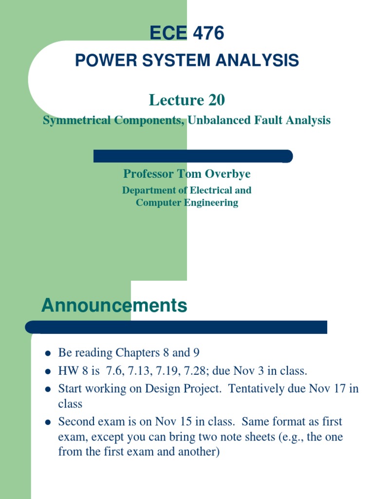 Power System Analysis: Symmetrical Components, Unbalanced Fault ...