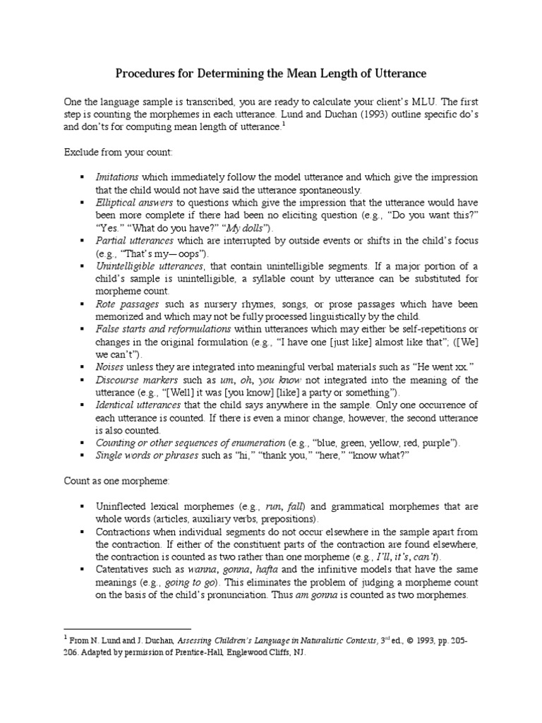 Procedures For Determing The MLU | PDF | Grammatical Number | Verb