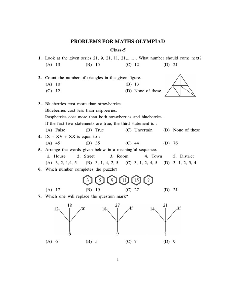 Maths Olympiad Class 5 | Triangle | Rectangle